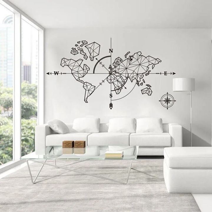 World Map Compass Wall Decals Vinyl Home Decoration Living Room Office ...
