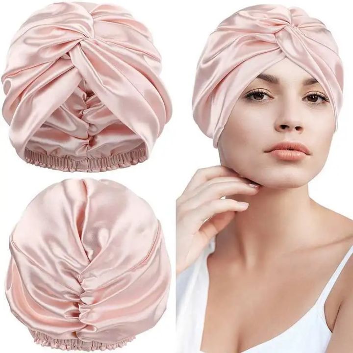 100 Mulberry Silk Turban Bonnets For Women Twisted Sleeping Night Cap ...