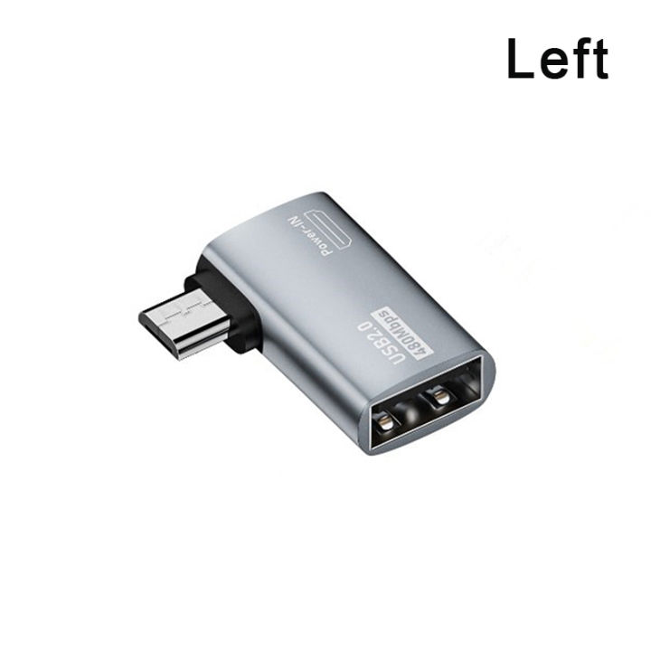 OTG Cable Adapter 4K 90 Degree Left Angle Powered Micro USB To USB OTG ...