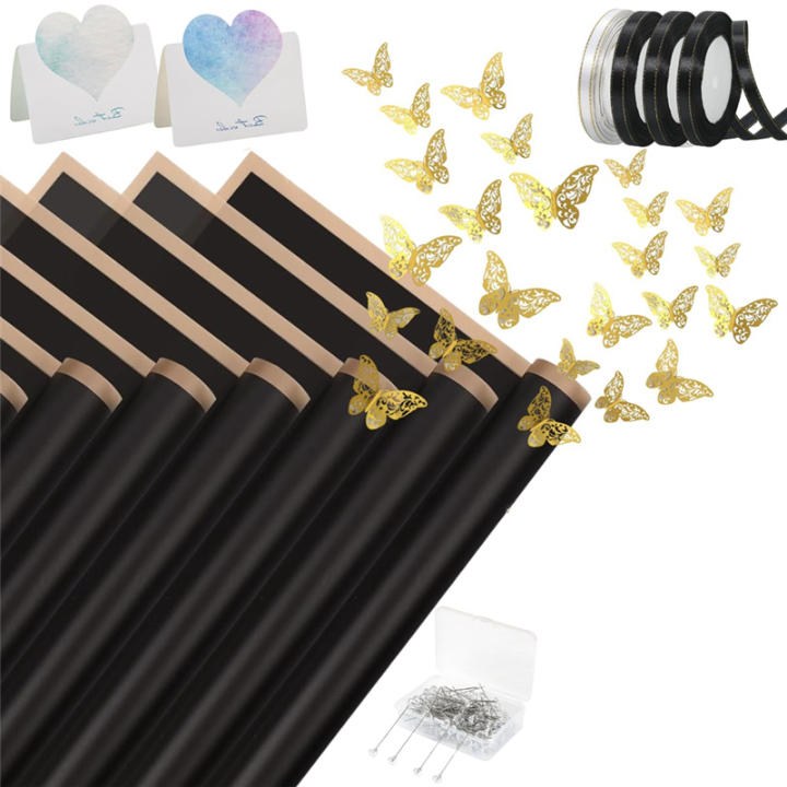 (GGBR) 40 Sheets Flower Wrapping Paper with 4 Rolls Flower Ribbons, 20 ...