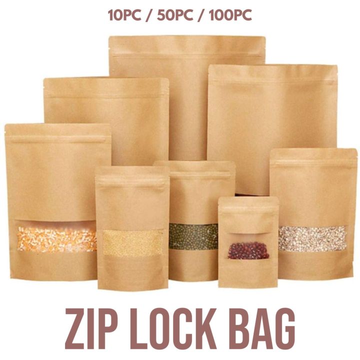 1KG - Kraft Paper Bag Stand Up Pouch Food Zip Lock Packaging Window ...