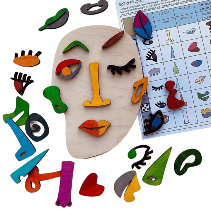 Wooden Puzzles, 26 Part Modern Art Puzzle, Colored Face Art Educational ...