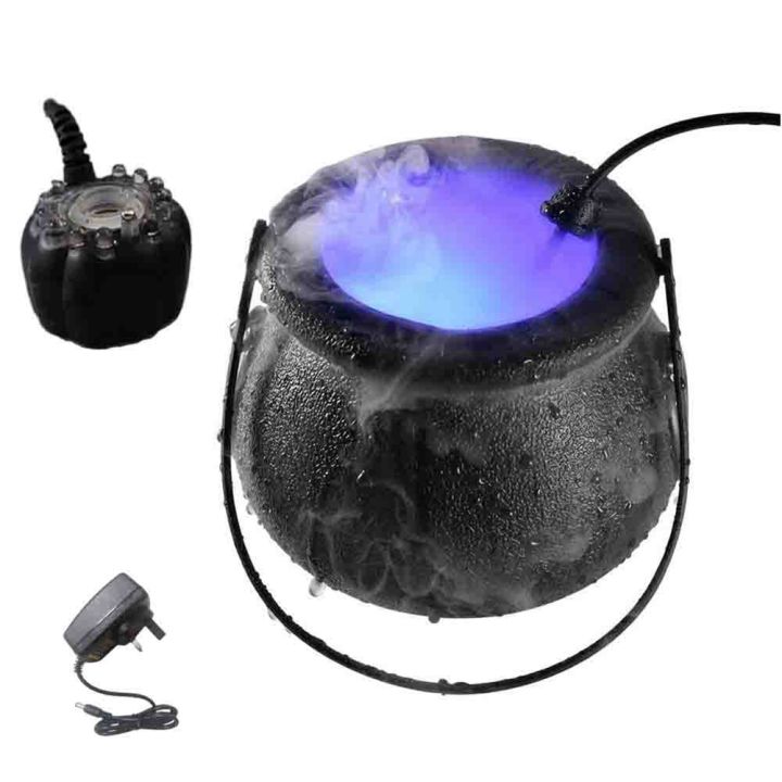 Halloween Witch Pot Smoke Machine Fog Maker Water Fountain Fogger Color ...