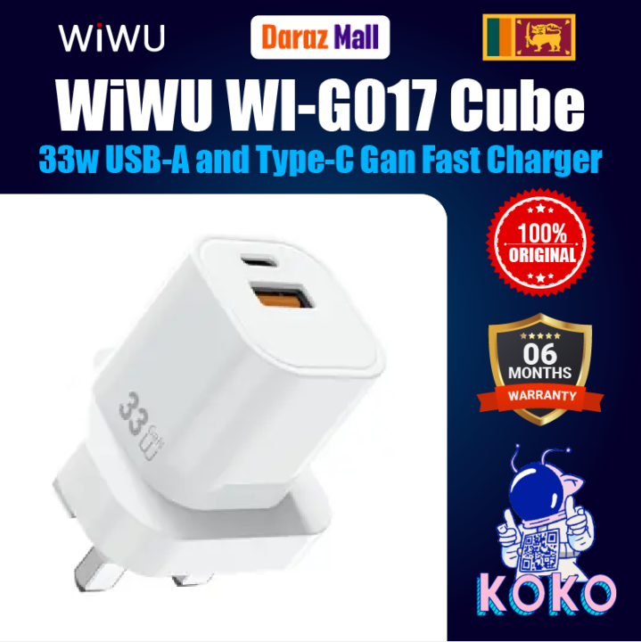 Wiwu WI-G017 Cube 33w USB-A and Type-C Gan Fast Charger Adapter White ...