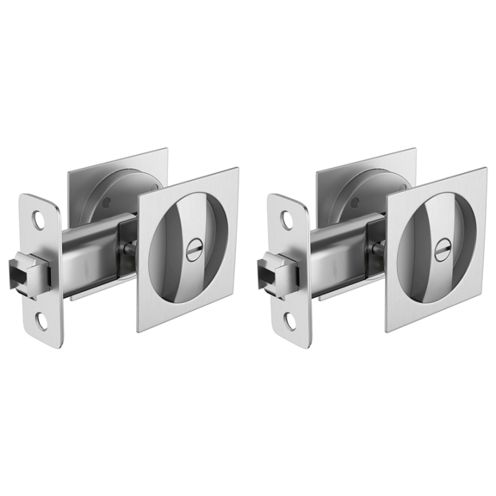 Pullhee-2X Bed/Bath Pocket Door Lock, Satin Nickel Contemporary Privacy ...
