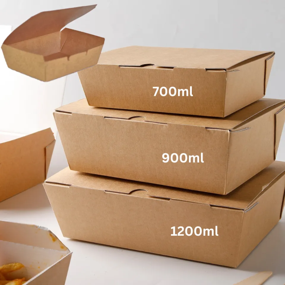 100pc Kraft Paper PLA Coated Take Away Lunch Box Meal Box Takeaway Box eco friendly food packaging cardboard lunch box Daraz.lk