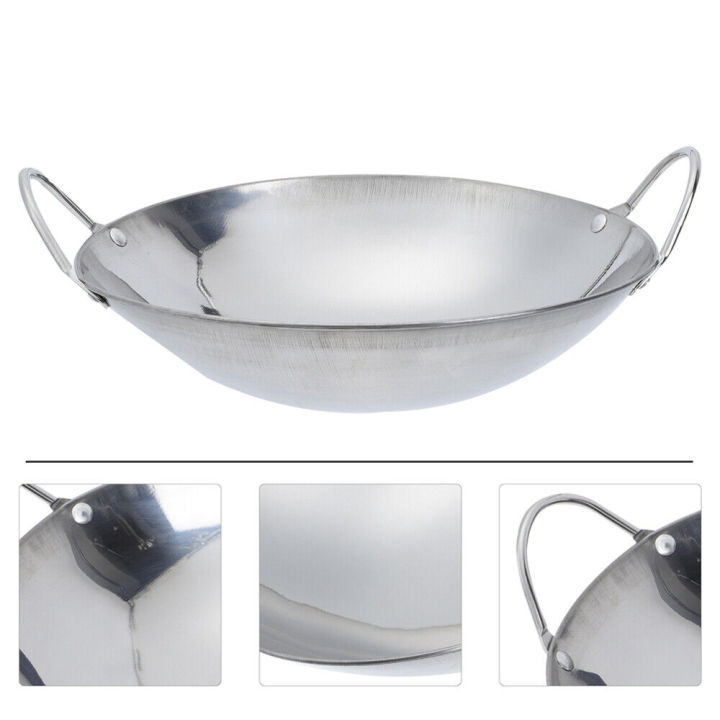 Stainless Steel Wok Stir Fry Pans Traditional Chinese Japanese Woks Pan ...