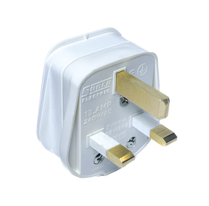 Sunco 13amp Fused Plug Top BS 1363 White Square Pin Plug Type G | Daraz.lk