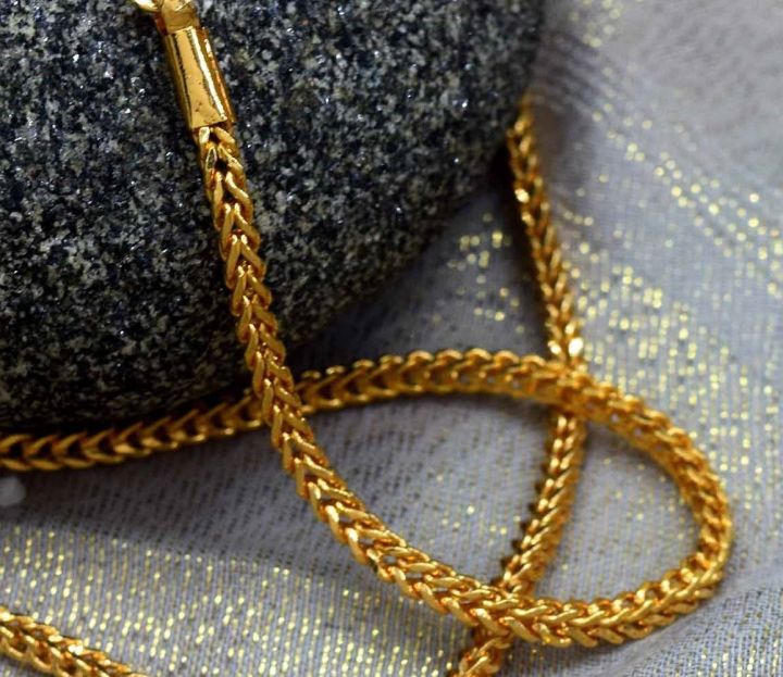 Gold Plated 18 Inch Singapore square fox chain | Daraz.lk