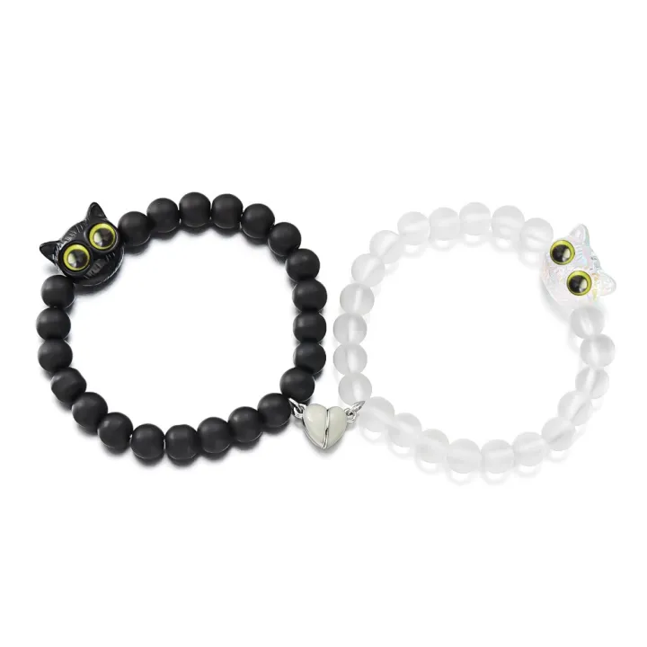 2PCS Aesthetic Luminous Magnetic Heart Couple Bracelet Jewelry Cartoon ...