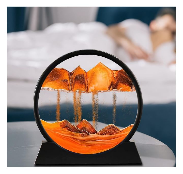 Sand Art Round Glass Flowing Sand Frame, Sand Art Liquid Motion and 3D ...