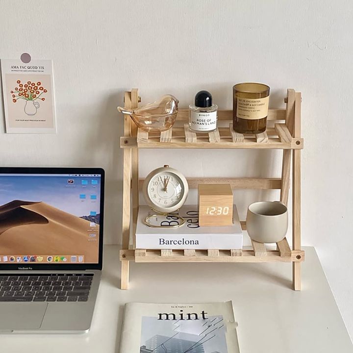 Wooden Double Layer Rack Desk Storage Organizer | Daraz.lk