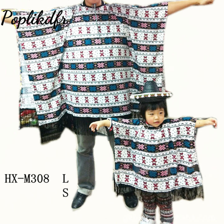 Poplikdfr Mexican Serape Poncho Costume Traditional Mexican Blanket ...