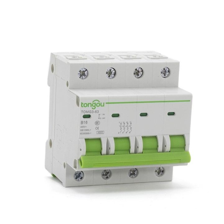 Tongou TOMG3-63 4 Pole MCB 6A-63A AC 110V/230V/400V 4.5KA Type B DIN ...