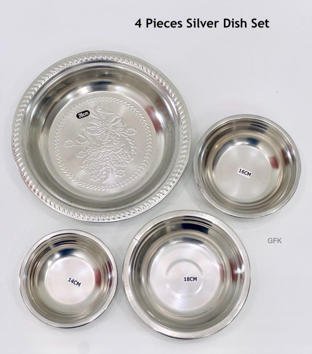 4 Pcs Silver Dish Set | Daraz.lk