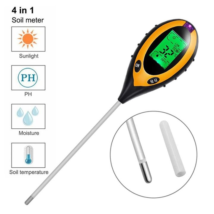 LCD Digital 4 In 1 Soil PH Tester Moisture Meter Soil Temperature ...