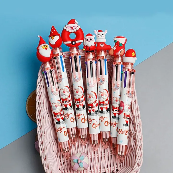 1pc Cartoon Six Color Pen Santa Claus Xmas Tree Elk Snowman Ballpoint ...