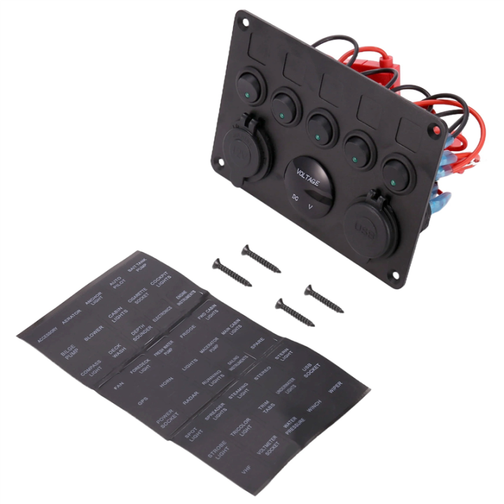 5 Gang 12V/24V Inline-Fuse Box LED Switch Panel Dual USB Car Boat Truck ...