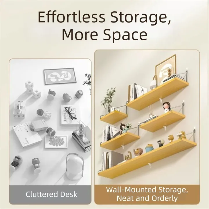 Floating Furniture Wooden Material Wall Shelf No-Punch Design Wall ...
