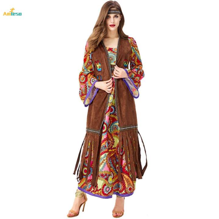 Hippie Costume Women Girls 60S 70S Disco Outfit for Halloween Disco ...
