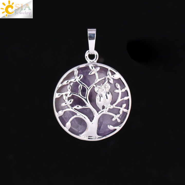 【Qian poem li Store】Tree of Life Pendant Necklace Natural Stone Flat ...