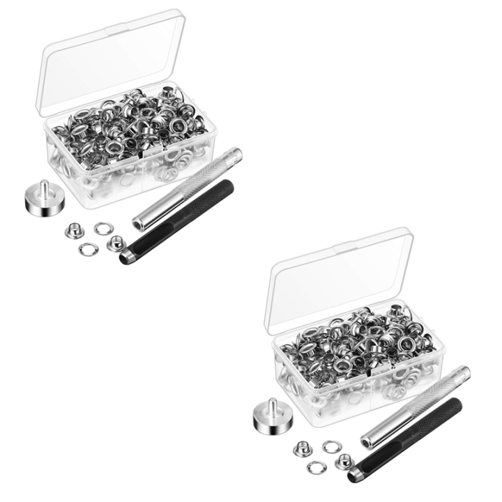 200Pcs Metal Eyelets Set 6mm Grommet Rings Kit with Mounting Punch Rod ...