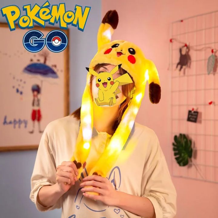 Cartoon Anime Pokemon Pikachu Women Glowing Hat Children Plush Bunny ...