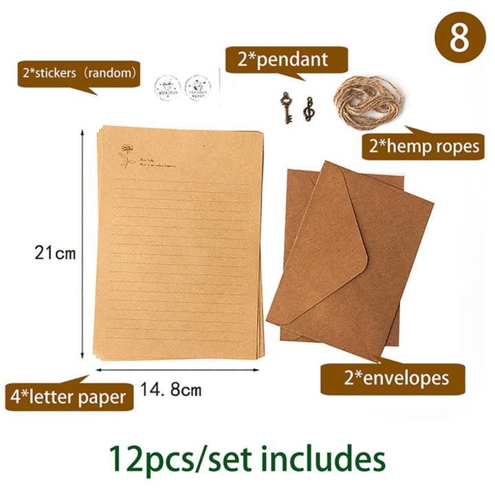 12pcs/set Kraft Paper Envelopes Letter Paper Set Writing Pad ...