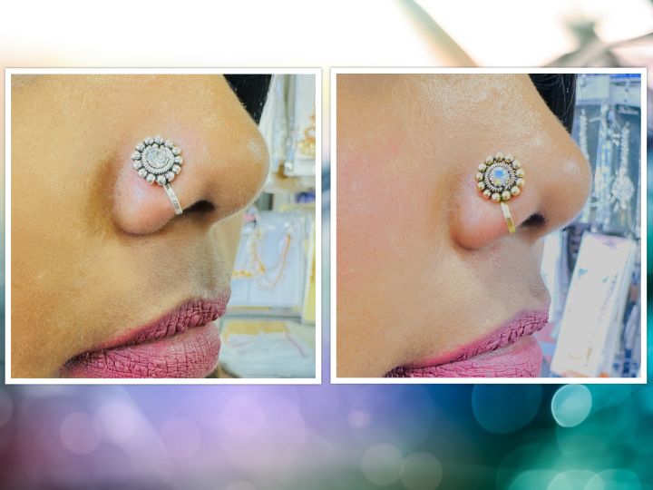 Silver and gold color Indian Traditional non-piercing Nose pin, round ...
