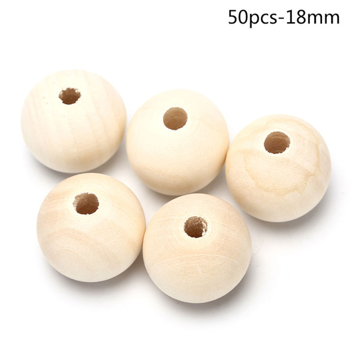 Round Wood Spacer Bead Natural Unpainted Wooden Ball Beads DIY Craft ...