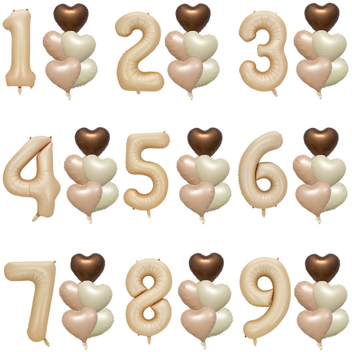 6pcs Caramel Heart Balloons Air 1st Happy Birthday Baloons 1 2 3 4 5 6 ...