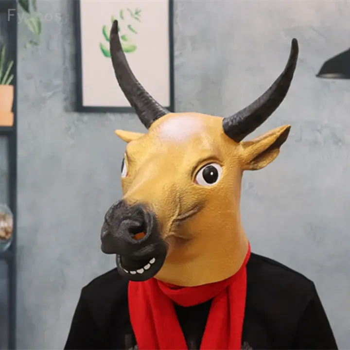 Bull Head Mask Cow Full Face Latex Mascara Novelty Halloween Cosplay ...