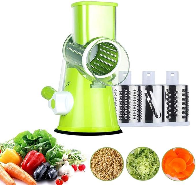 Tabletop Grater with Hand Drum Rotary Cutter, 3-Blade Stainless Steel ...