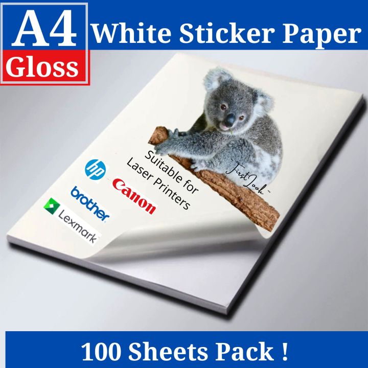 A4 Full size 100 Gloss White Sticker Paper Pack | DIY Label Graphic ...