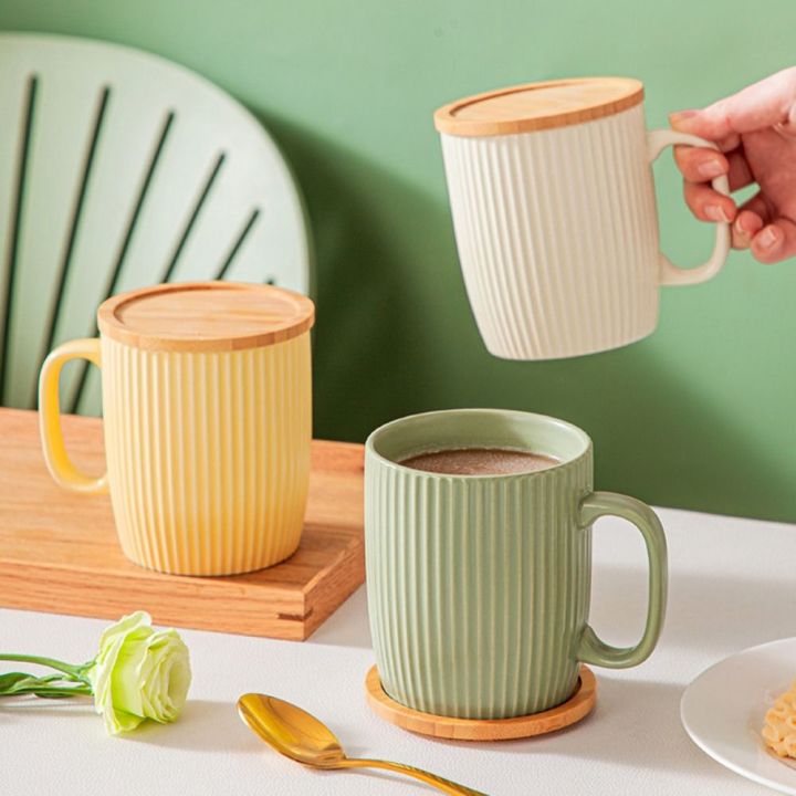 Style 400ml Ceramic Mug with Wood Lid Simplicity Coffee Cup Hot ...