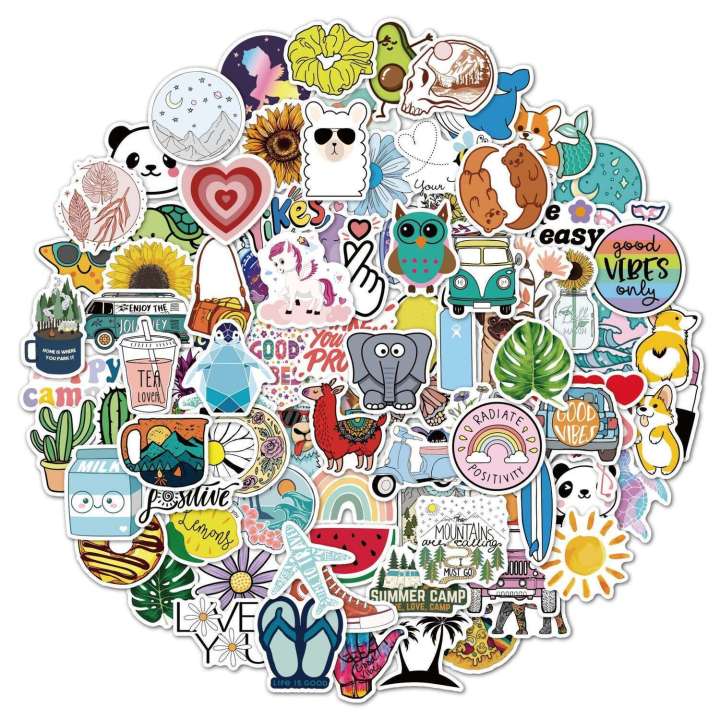 VSCO Aesthetic 100 Sheets PVC Waterproof Cute Cartoon Guitar Lage ...