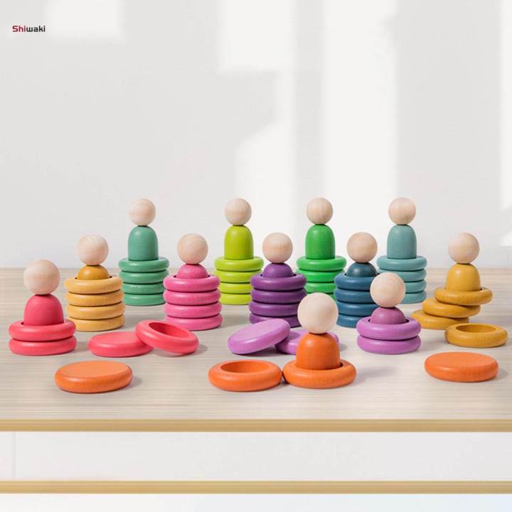 Wooden Rainbow Stacking Sorting Toys Montessori Educational Toy Logical ...