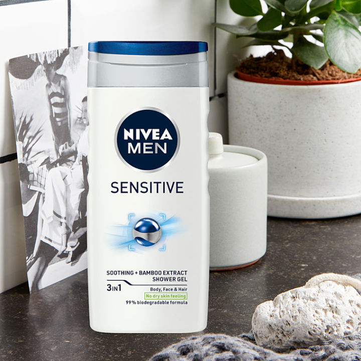NIVEA Men Sensitive Shower Gel For Body, Face & Hair Soothing + Bamboo ...