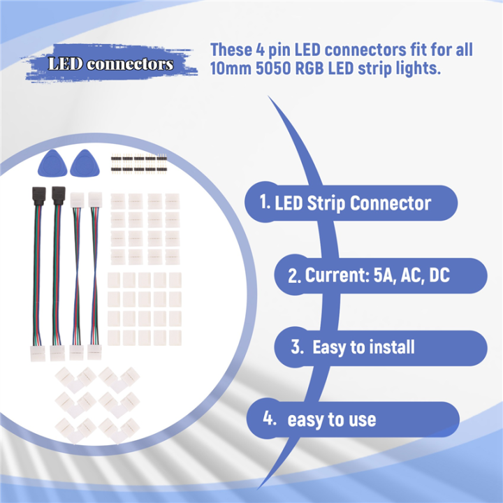 LED Strip Connector 4 Pin 10mm Solderless RGB Light Strip Connector for ...