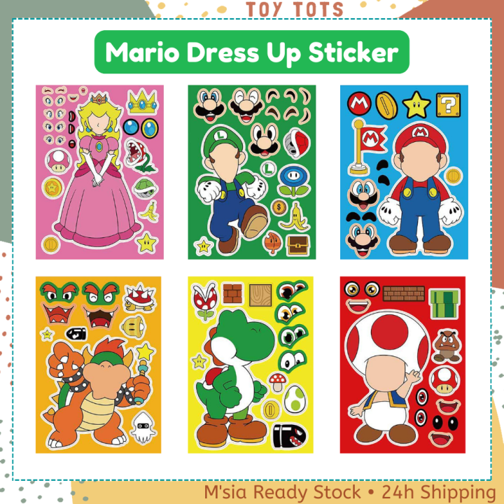 SUPER MARIO DRESS UP STICKER DIY Theme Activity Stiker Change Clothes ...