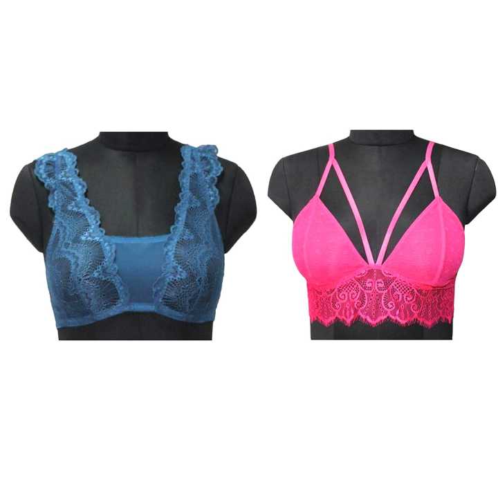 Tofo Lace Bralette Set Of 2 In Blue And Hot Pink Combo 3 Daraz Lk
