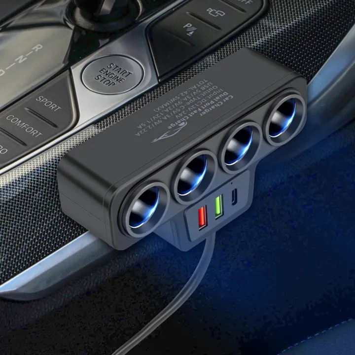 12V 24V Car Splitter with 4 Outlets and 3 USB Ports Fast Charging QC3.0 ...