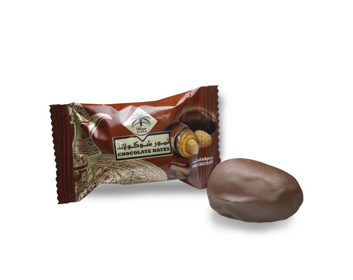 Milk Chocolate Covered Dateland Saudi Dates Pouch with Almonds [1Pcs ...