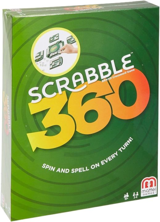 Scrabble 360 Board Game with 100 Letters - Spin Spell Steel & Score ...