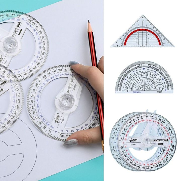 Durable Triangle/Half Round 180/360 Degree Protractor Plastic ...