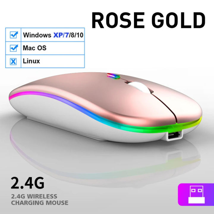 LED Wireless Mouse compatible Slim Rechargeable Silent Mice RGB ...