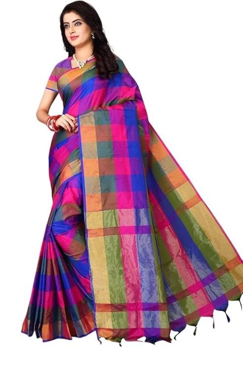 Checked Saree Bhagalpuri Soft Silk Saree With Blouse Piece for Girls ...