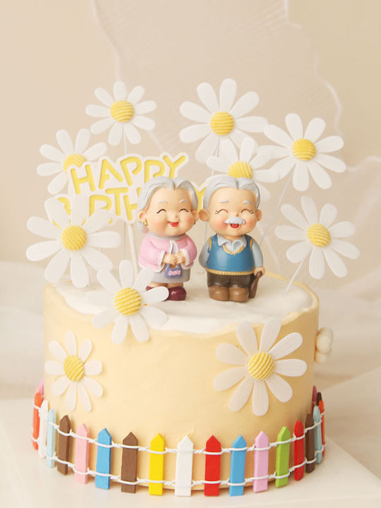 Warm Grandparents Miniature Doll Birthday Cake Per Cute Old Man Woman ...