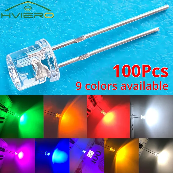 Vorix 100pcs 5mm Flat Top White Red Yellow Blue Green Emitting Diode ...