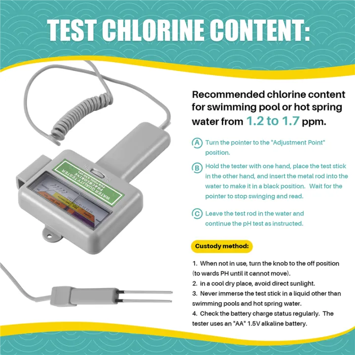 Water PH Chlorine Tester Swimming Pool Quality Spa Level Meter Analysis ...